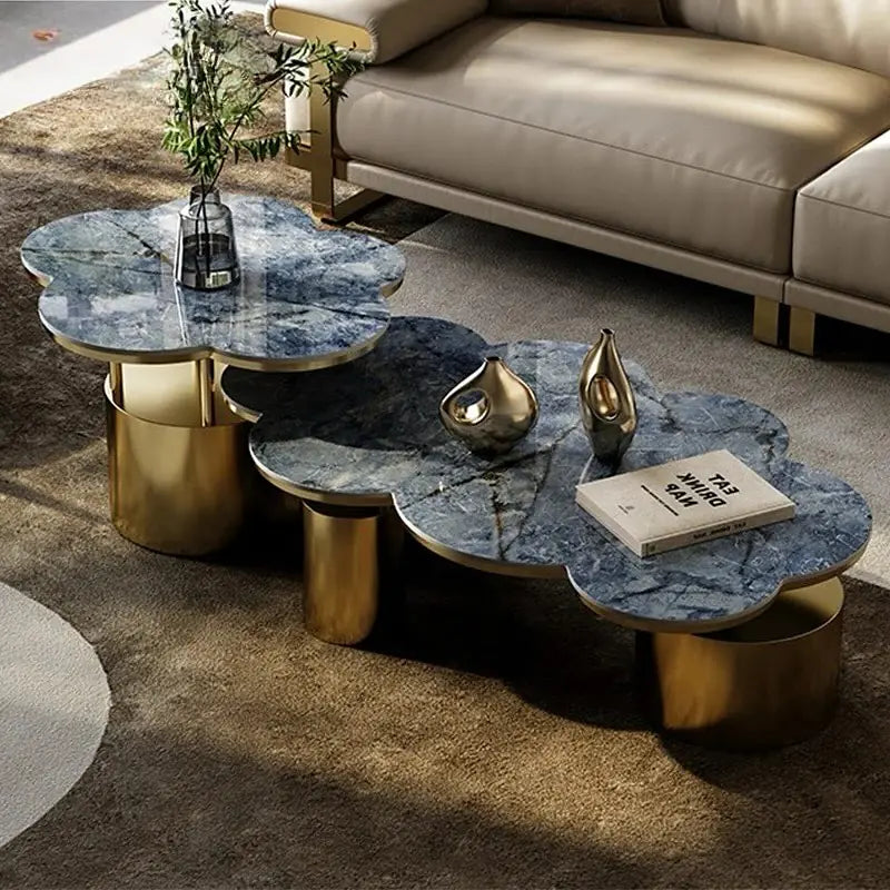 Modern Multi-Tier Coffee Table with Luxury Gold Cylindrical Base ...
